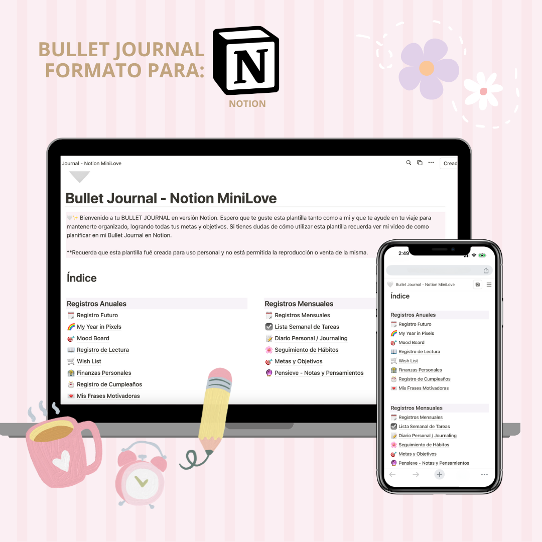 Bullet Journal Anual para Notion – Mini Love